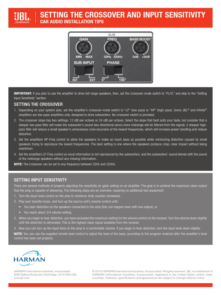 JBL Car Audio Installation Tips Setting Crossover PDF | PDF | Loudspeaker | Amplifier