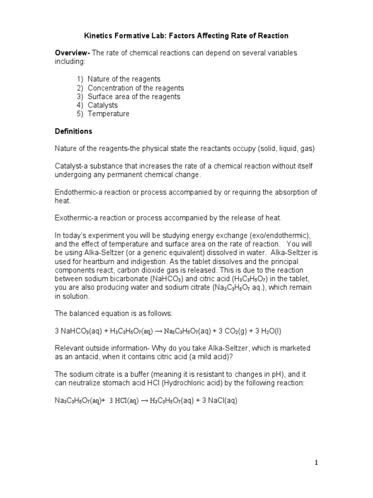 1 Kinetics Formative Lab #1 - Factors Affecting ROR (Alka Seltzer ...