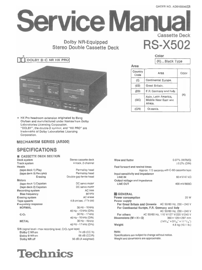 Technics RSX 502 Service Manual PDF | PDF