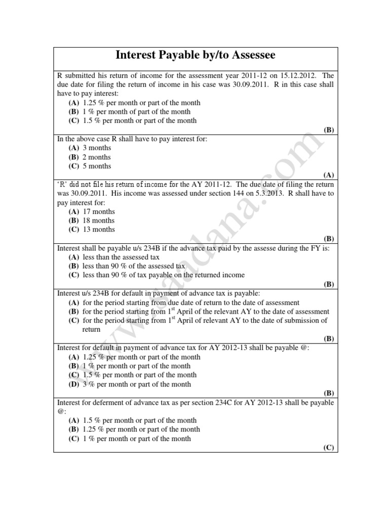 Interest Payable Byorto Assessee | PDF | Interest | Taxes