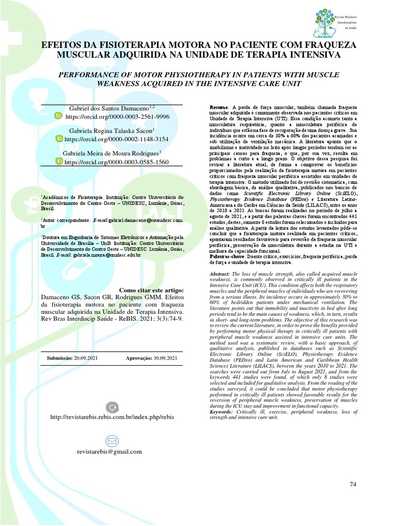 238-Texto Do Artigo-601-1-10-20211002 | PDF | Unidade de Tratamento Intensivo (UTI) | Músculo ...