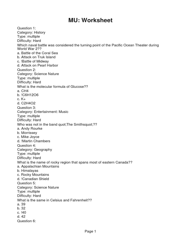 A Collection of Multiple Choice Questions Spanning Diverse Topics | PDF