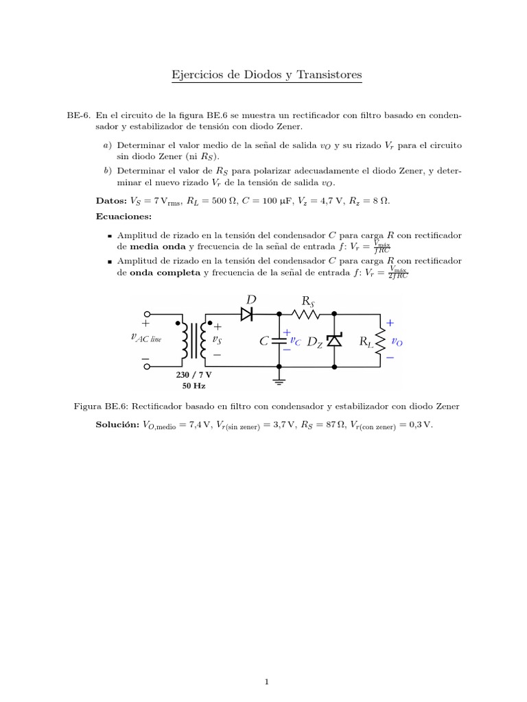 Ejercicios Diodos Transistores | PDF | Rectificador | Equipo eléctrico