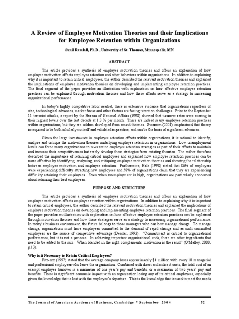 A Review of Employee Motivation Theories and Their Implications For ...