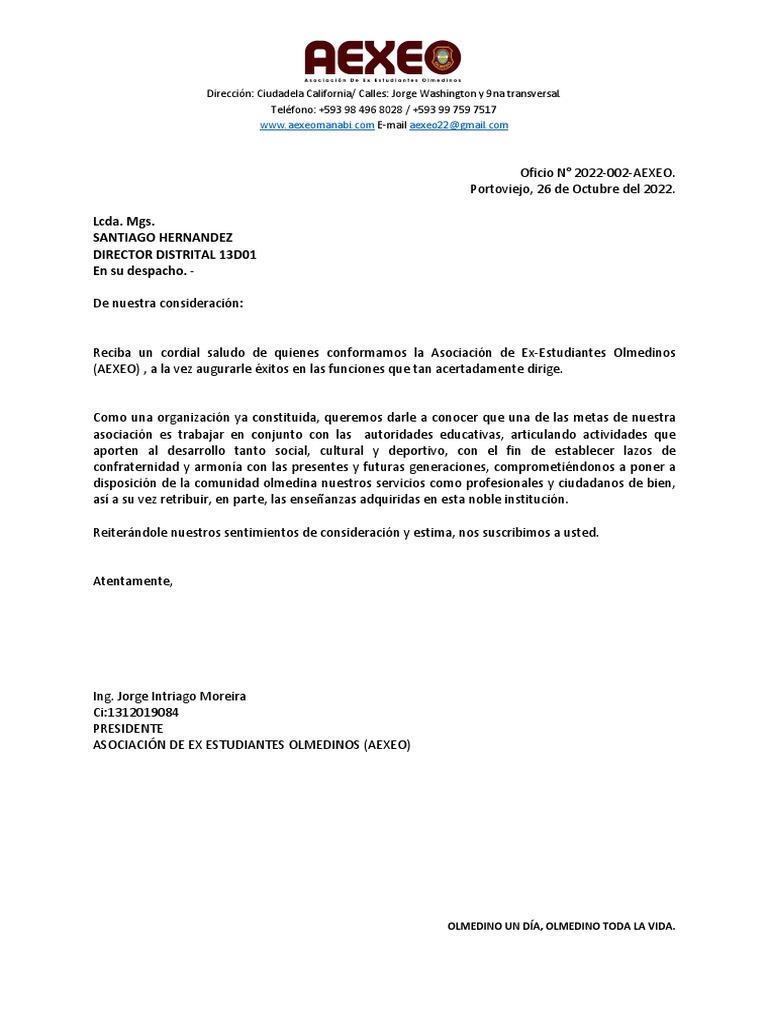 Oficio 002-AEXEO | PDF