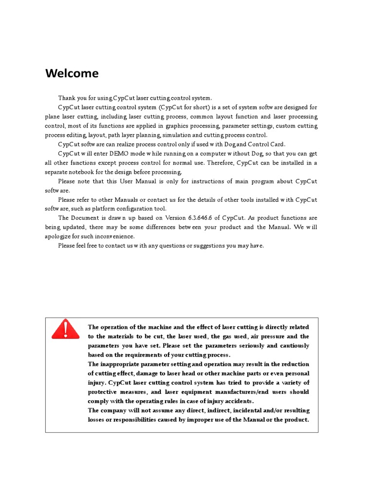 CypCut Laser Cutting Control System Quickstart Guide | PDF | Button (Computing) | Menu (Computing)
