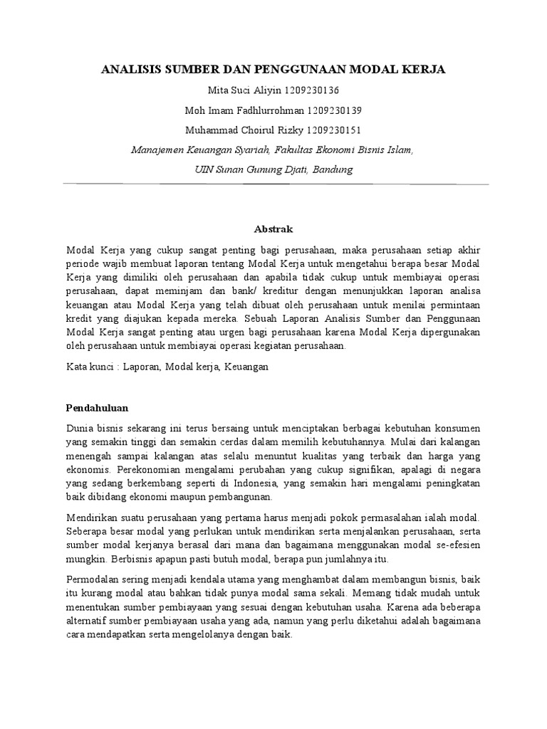 Analisis Sumber Dan Penggunaan Modal Kerja Kel 10 | PDF