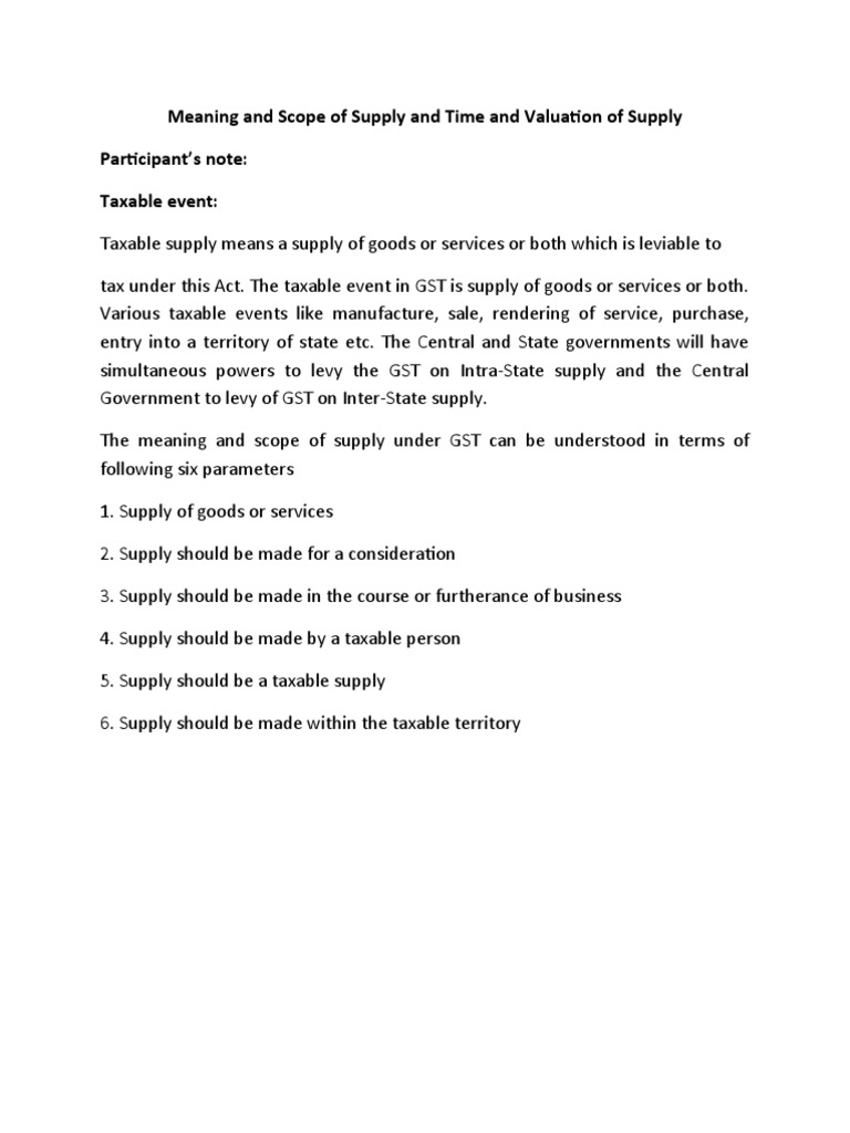 Participant's Note - Meaning and Scope of Supply and Time and Valuation ...