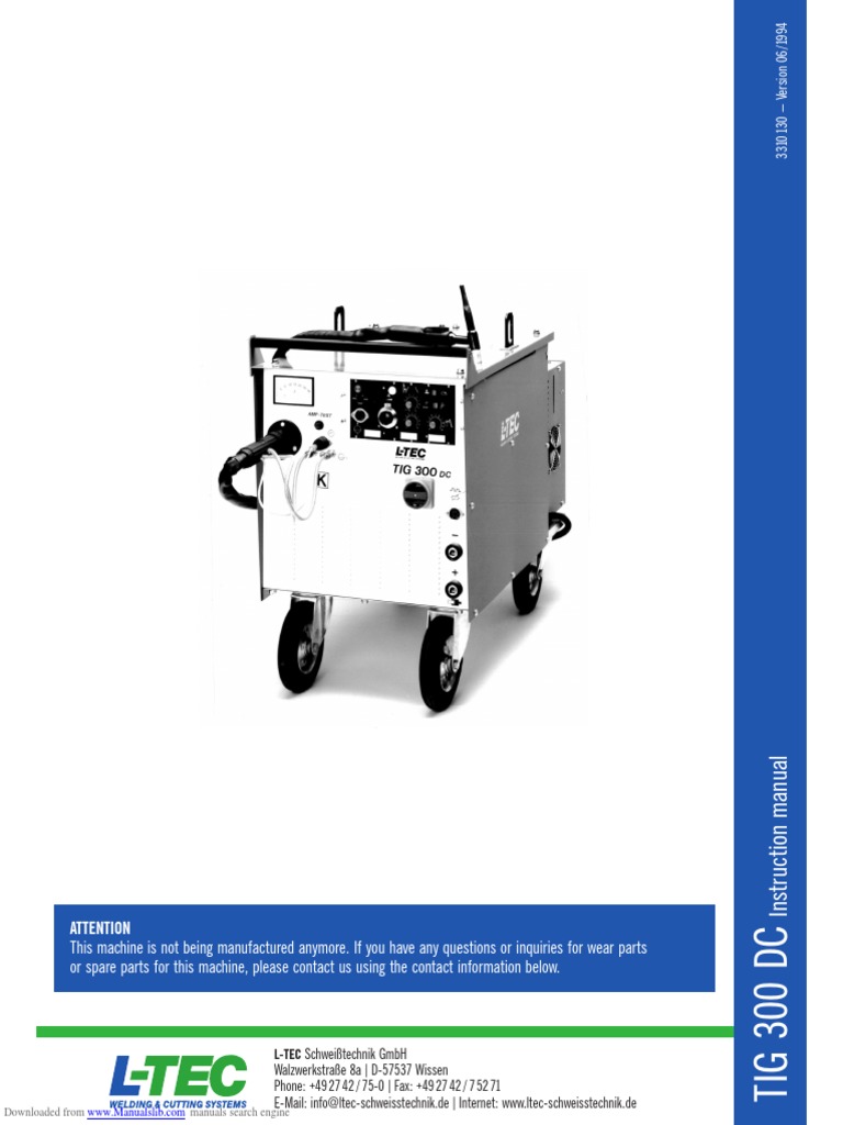 TIG 300 DC Instruction Manual: Contact Information Provided for Parts ...