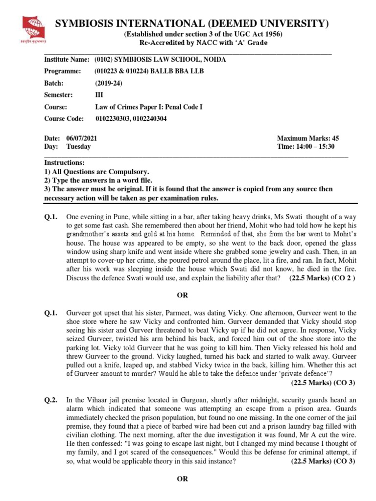 Law of Crimes Paper I Penal Code I 2021 PDF | PDF | Law Enforcement ...