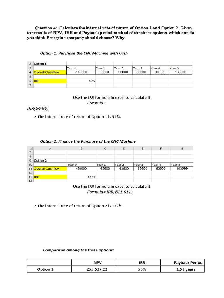 IRR Analysis for CNC Machine Options | PDF