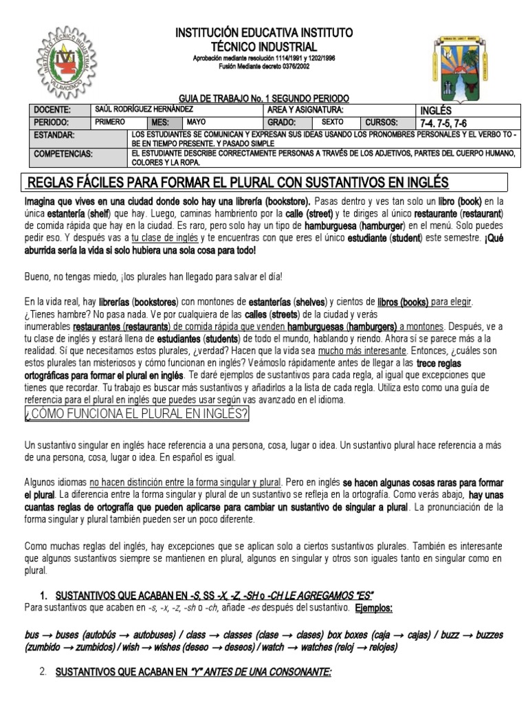Guias Sobre Plural de Los Sustantivos y Adverbios de Ffrecuencia para ...
