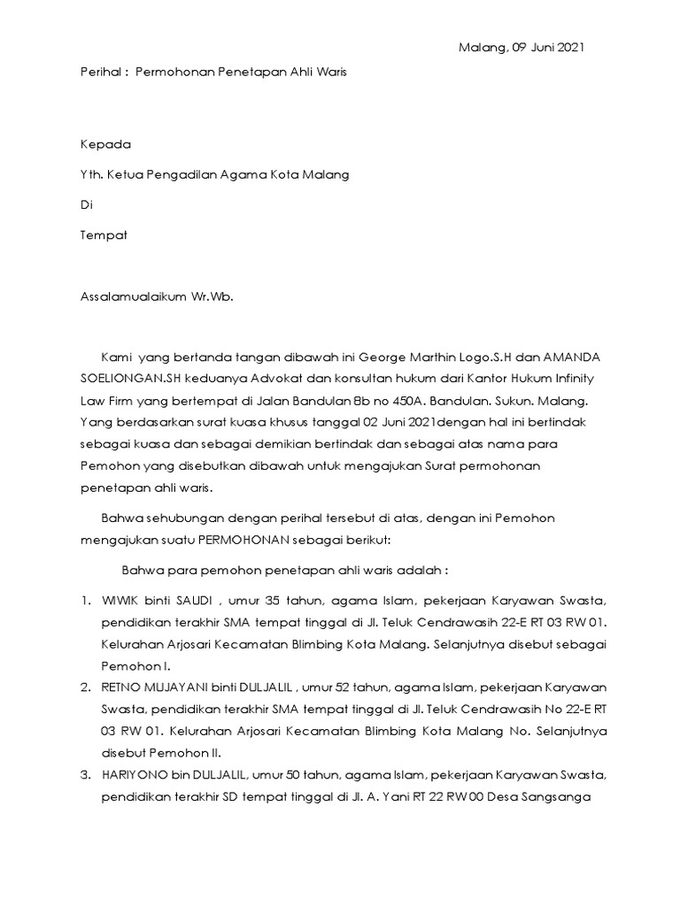 Penetapan Waris No Kop | PDF | Ilmu Sosial