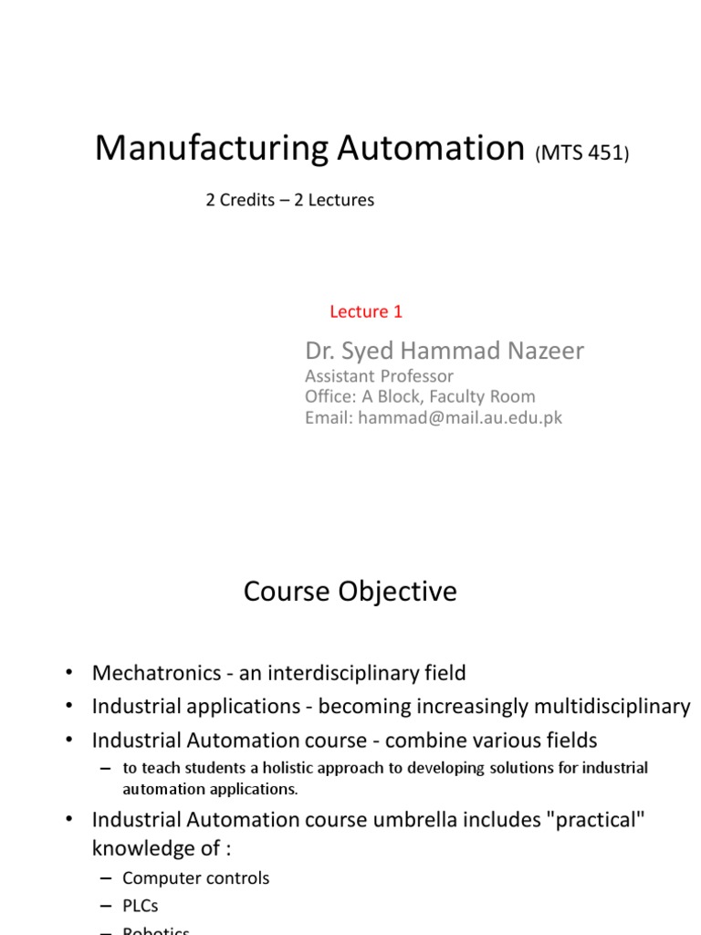 Manufacturing Automation Lecture 1 | PDF | Automation | Programmable ...