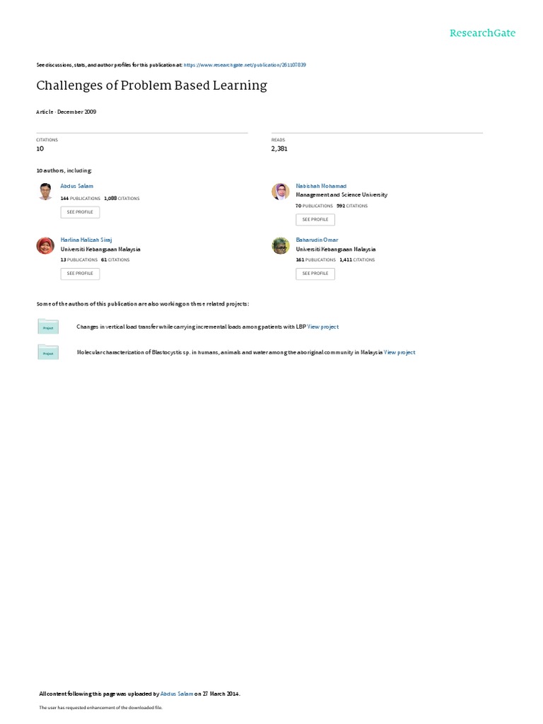 Challenges in Problem-Based Learning | PDF | Cognition | Learning