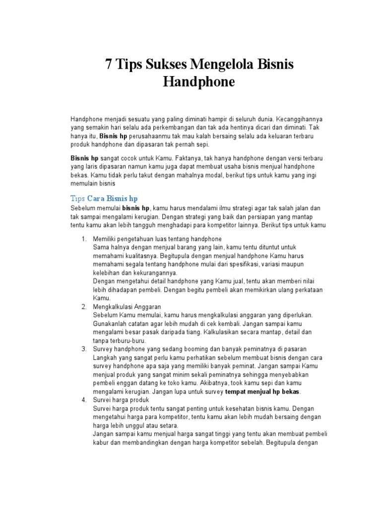 7 Tips Sukses Mengelola Bisnis Handphone | PDF 7 Tips Sukses Mengelola Bisnis Handphone | PDF