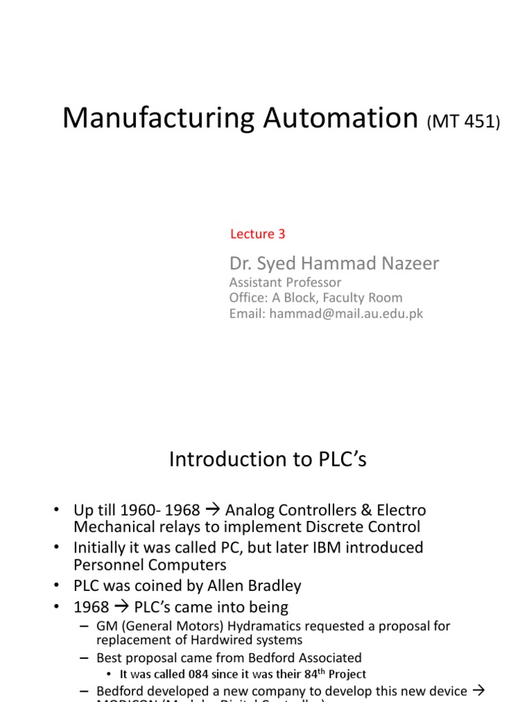 Manufacturing Automation Lecture 3 | PDF | Programmable Logic Controller | Logic Gate