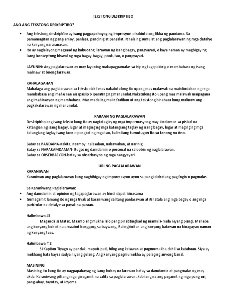 TEKSTONG DESKRIPTIBO-handouts | PDF