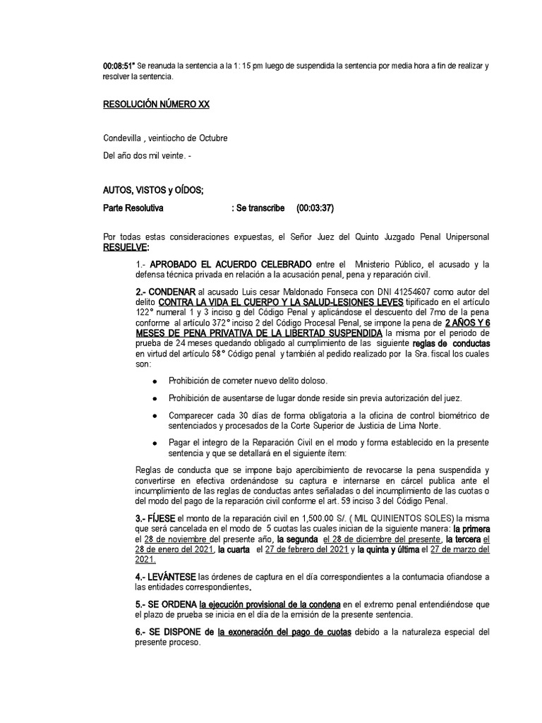 Modelo de Resolucion | PDF | Sentencia (ley) | Castigos