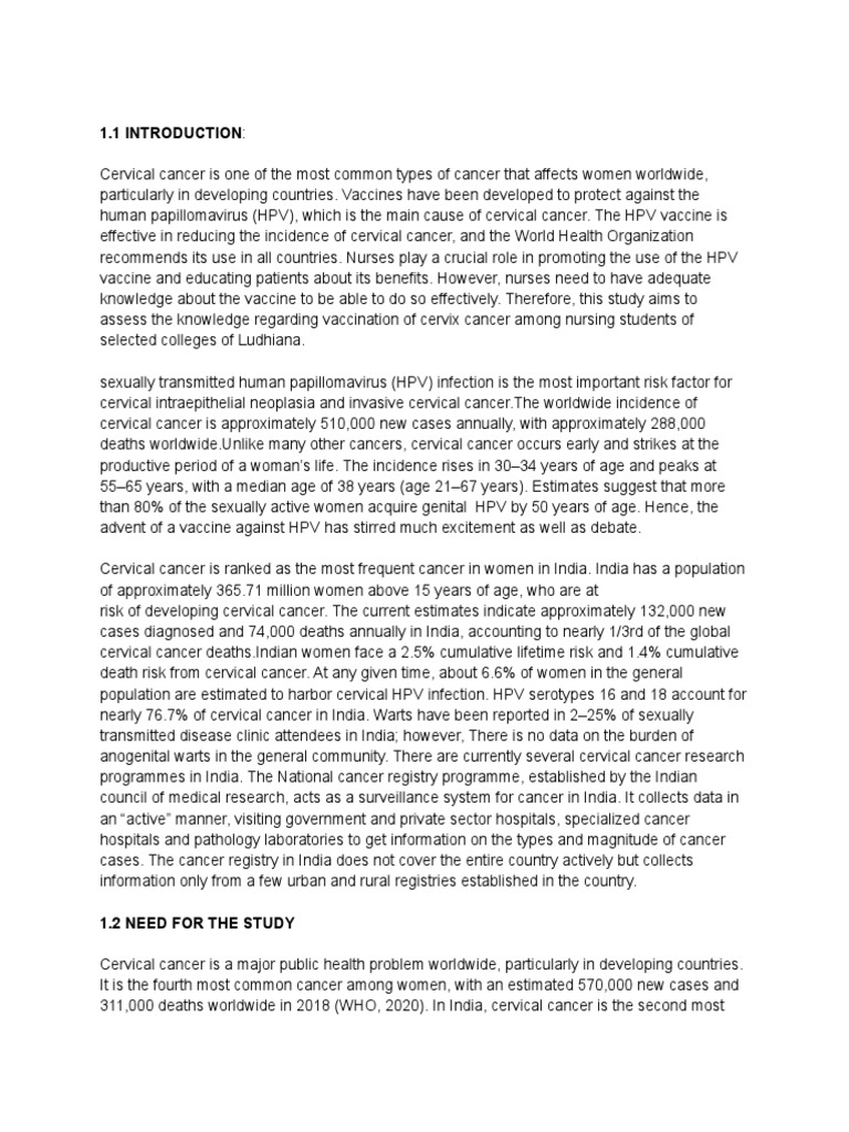 Chapter 1 of research study .pdf | PDF | Cervical Cancer | Cancer