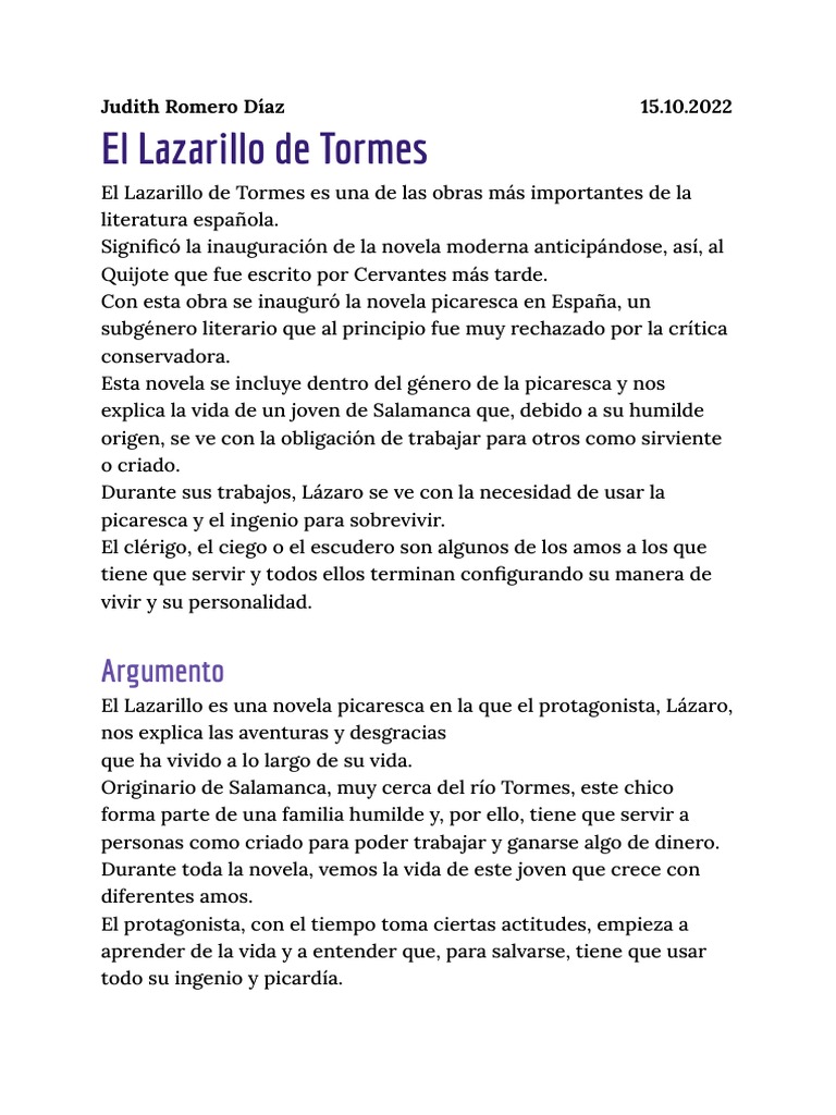 Lazarillo de Tormes | PDF | Novelas