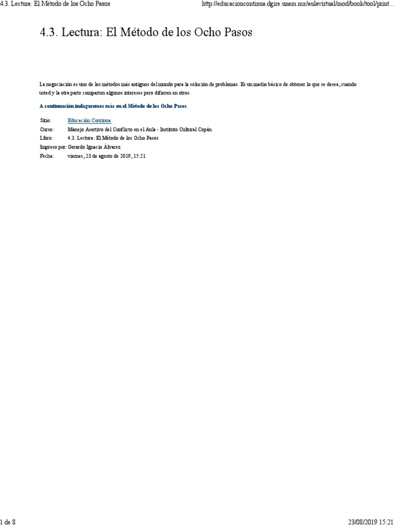El Metodo de Los Ocho Pasos | PDF | Negociación | Conceptos psicologicos