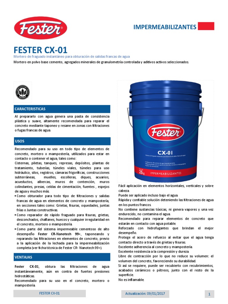 Fester CX-01 PDF | PDF | Hormigón | Agua