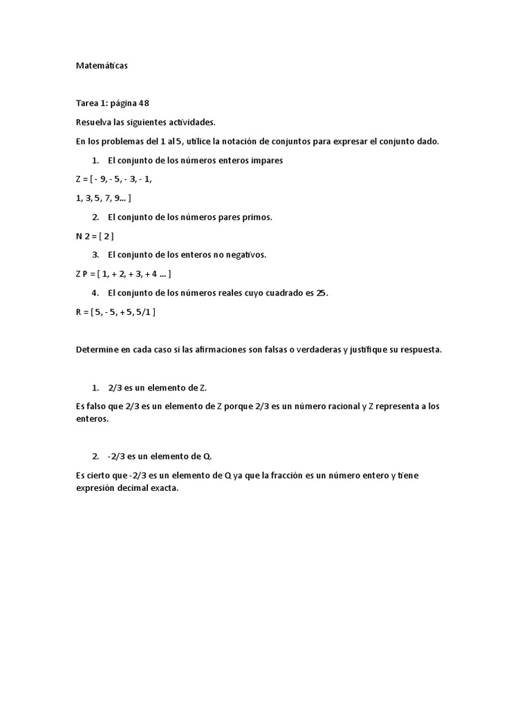 Matemáticas - Tarea 1 | PDF