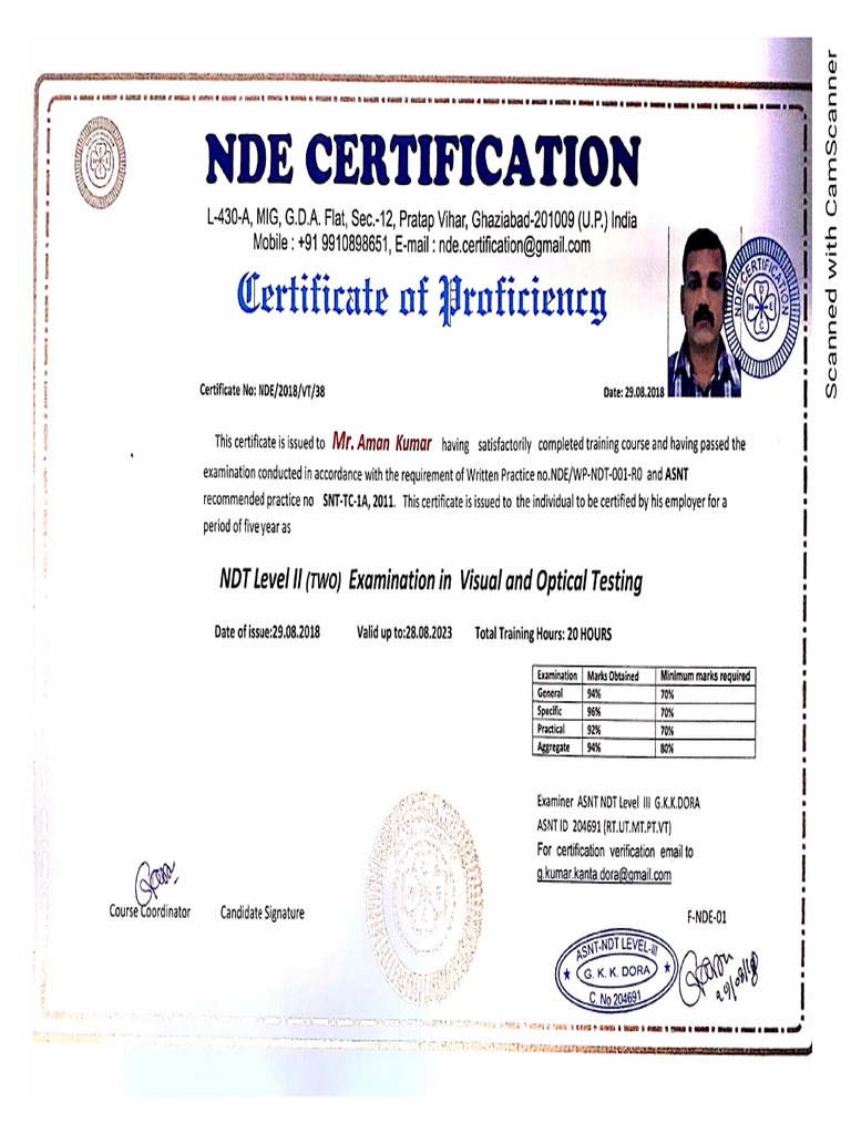 AMAN ASNT LEVEL-2 CERTIFICATEllk | PDF