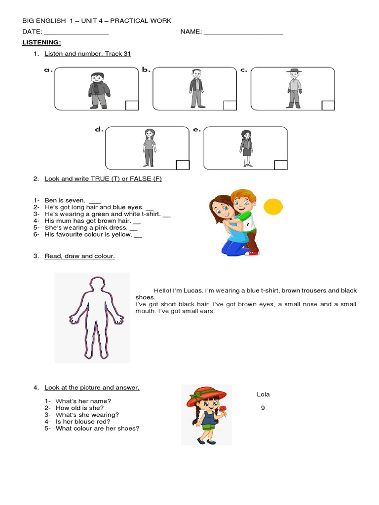 Big English 1 Unit 4 Practical Work | PDF | Language Arts & Discipline | Foreign Language Studies