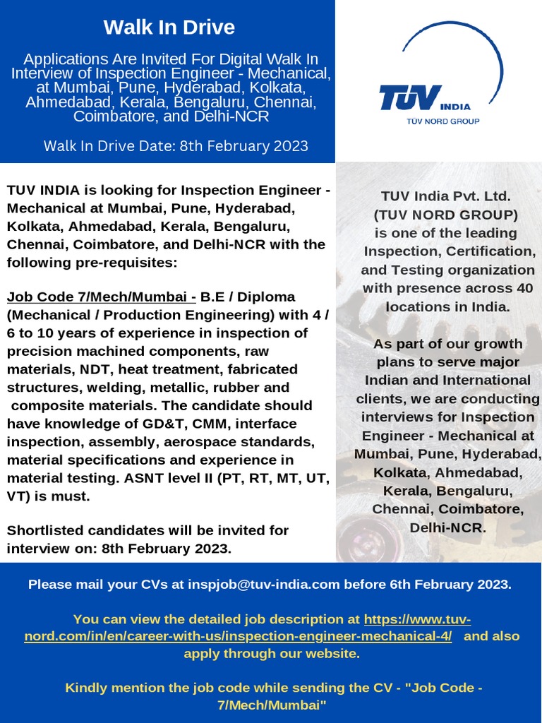 TUV Inspection Engineer Requirement | PDF | Nondestructive Testing ...