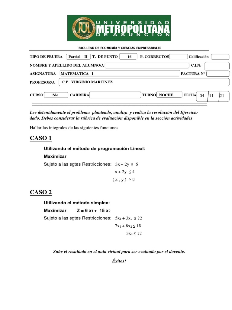 2da Parcial Matematica 1 Pdf