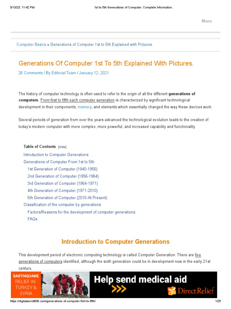 Generations of Computer 1st To 5th Explained With Pictures | PDF ...