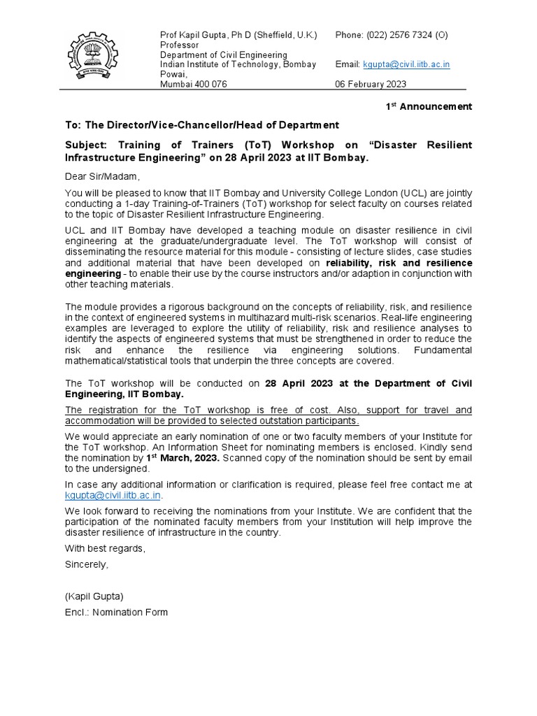 Invite Letter IITBombay Workshop PDF | PDF