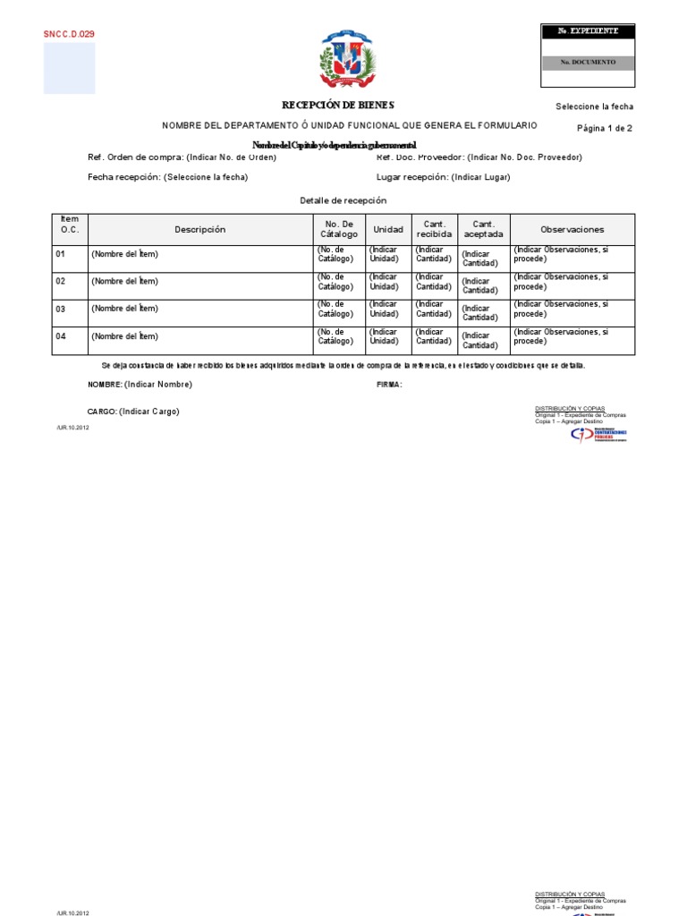 Recepción de Bienes SNCC.D.029 | PDF