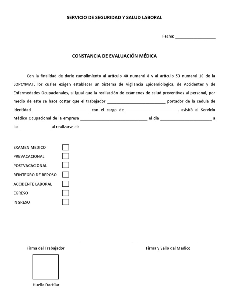 Constancia de Evaluación Médica Laboral | PDF