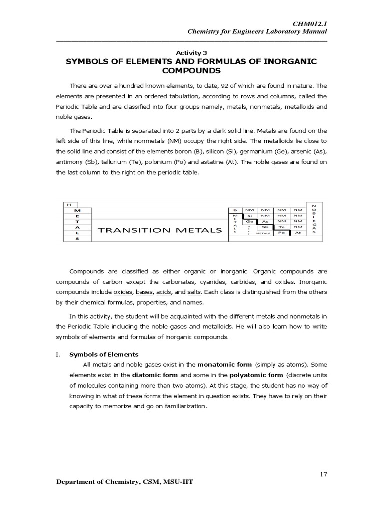 Act 3 Part 1 Symbols of Elements and Formulas of Inorganic Compounds ...