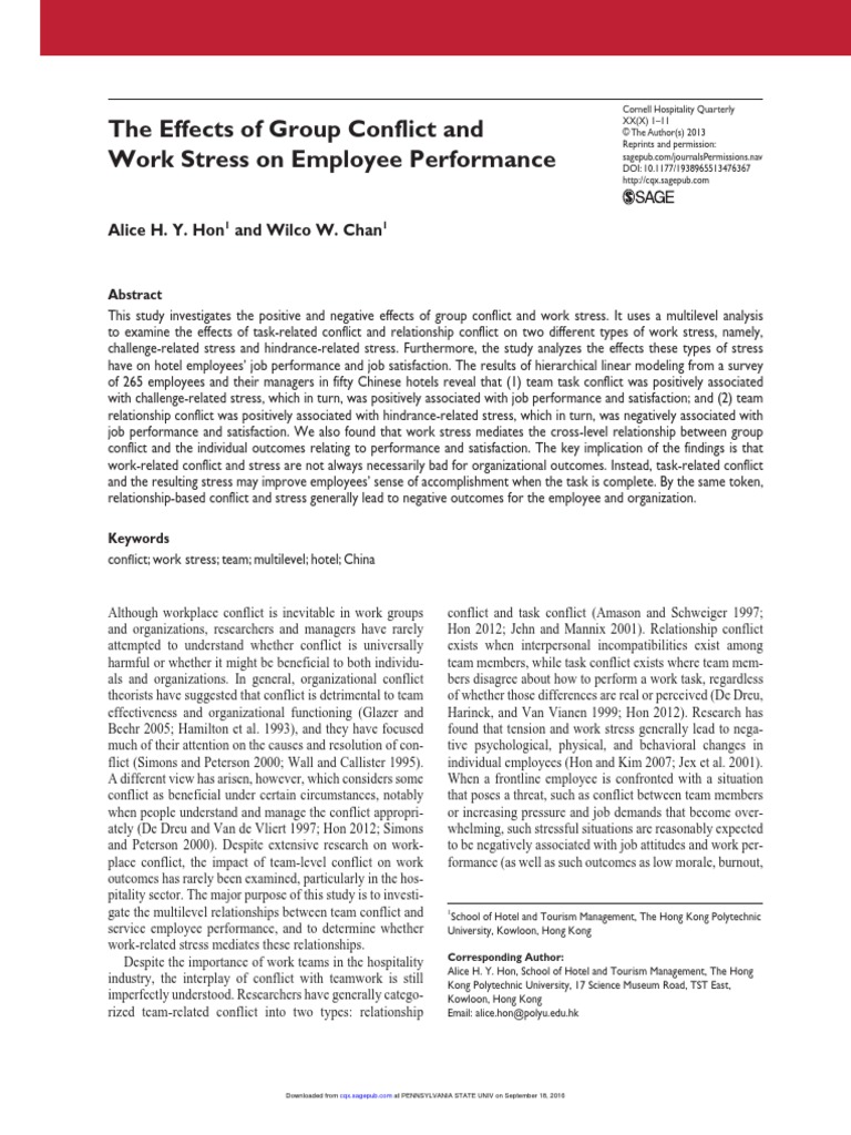 The Effects of Group Conflict and Work Stress On Employee Performance ...