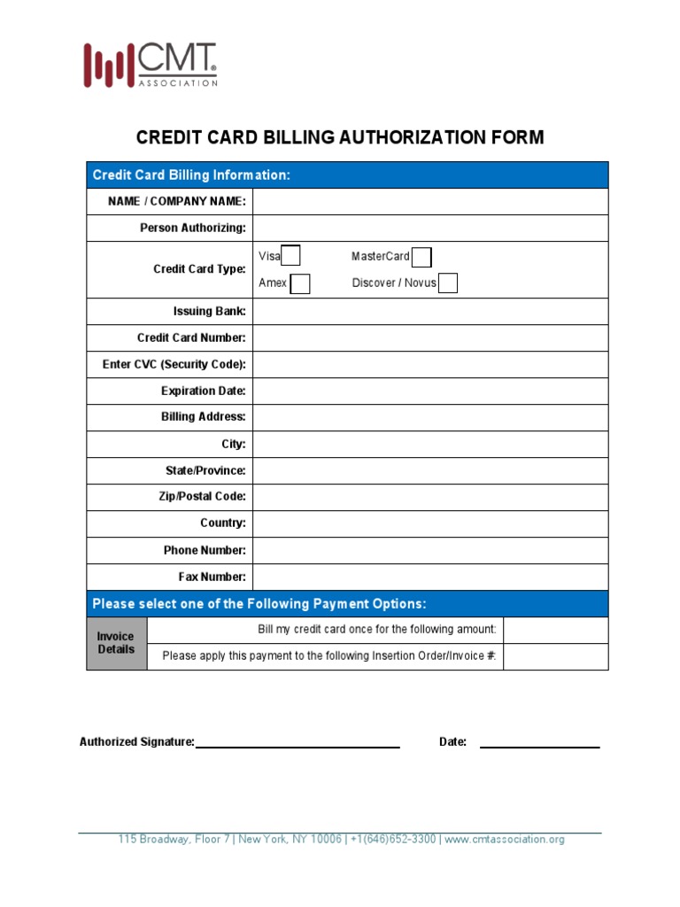 Credit Card Billing Authorization Form | PDF Credit Card Billing Authorization Form | PDF