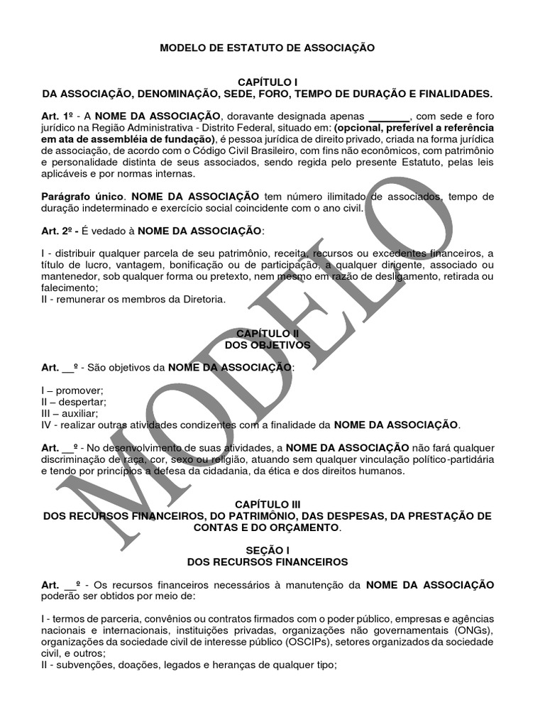 Modelo de Estatuto para Associação | PDF | Contabilidade | Doação