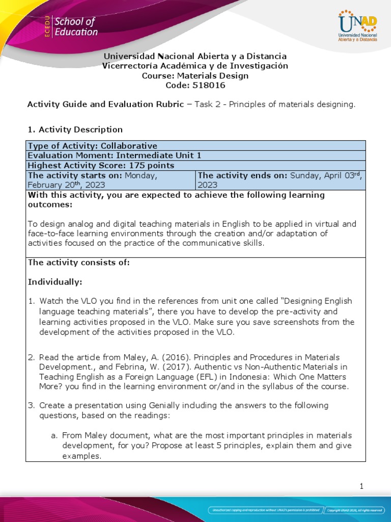 Activity Guide and Evaluation Rubric - Unit 1 - Task 2 - Principles of ...