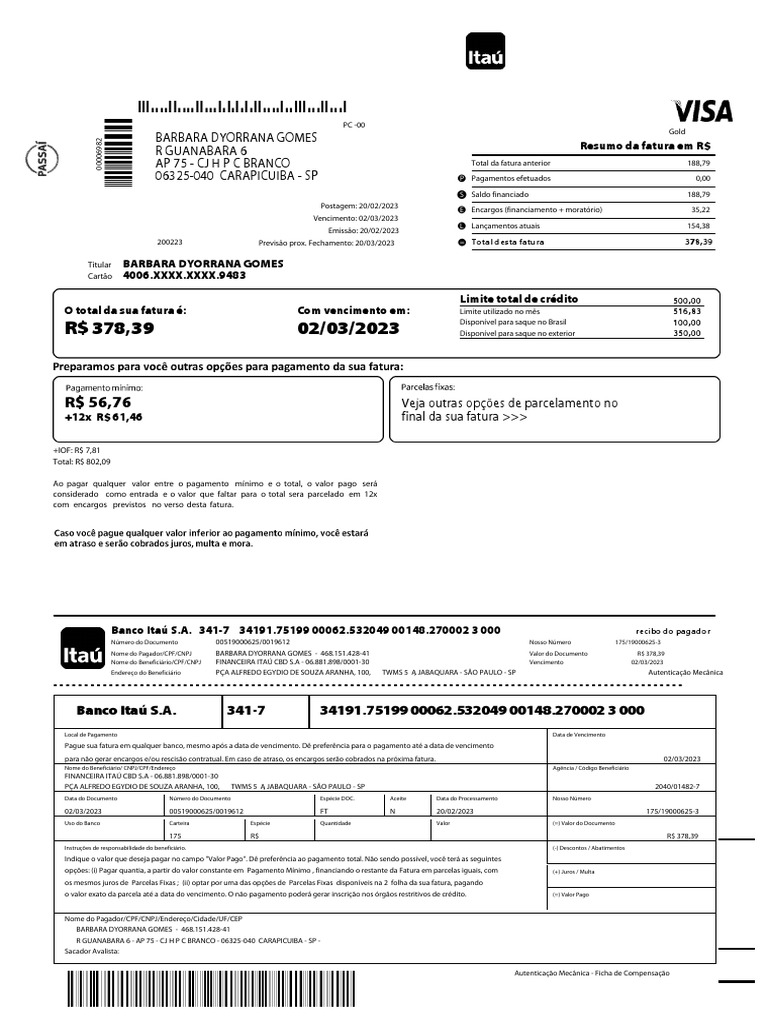 Fatura Itau 2023-03 PDF | PDF | Juros | Brasil