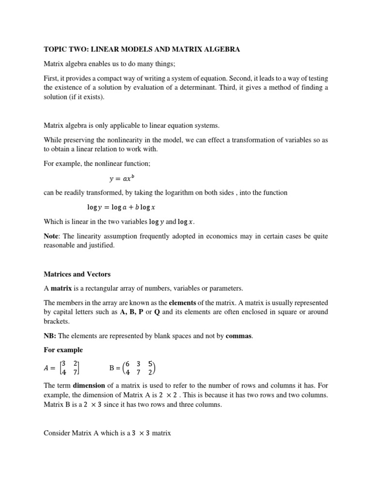 Linear Model and Matrix Algebra | PDF | Matrix (Mathematics) | Linear Map