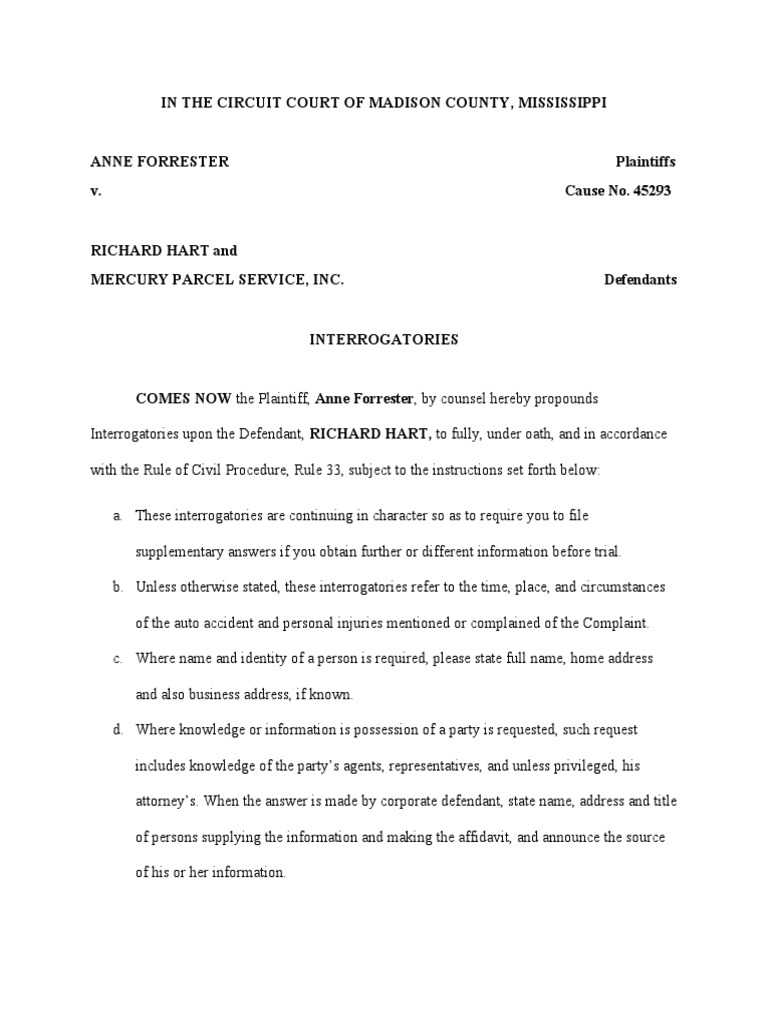 Interrogatories in Auto Accident Case | PDF | Interrogatories | Insurance