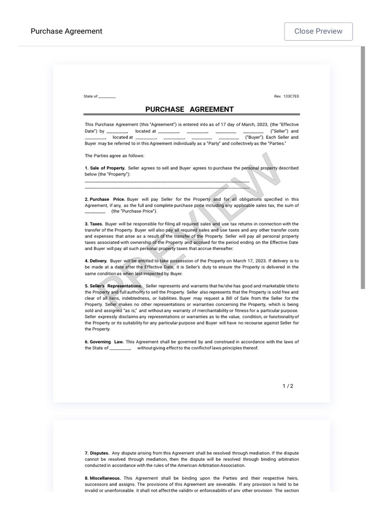 Purchase Agreement Template PDF | PDF | Law