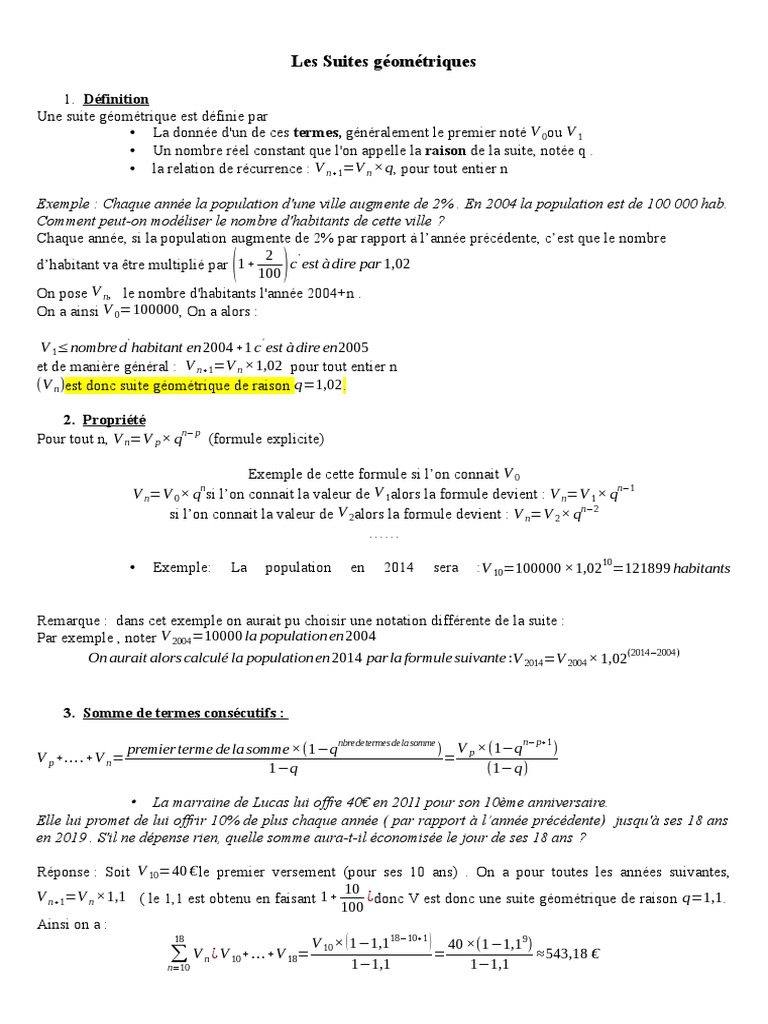 Comprendre les suites géométriques | PDF | Objets mathématiques ...