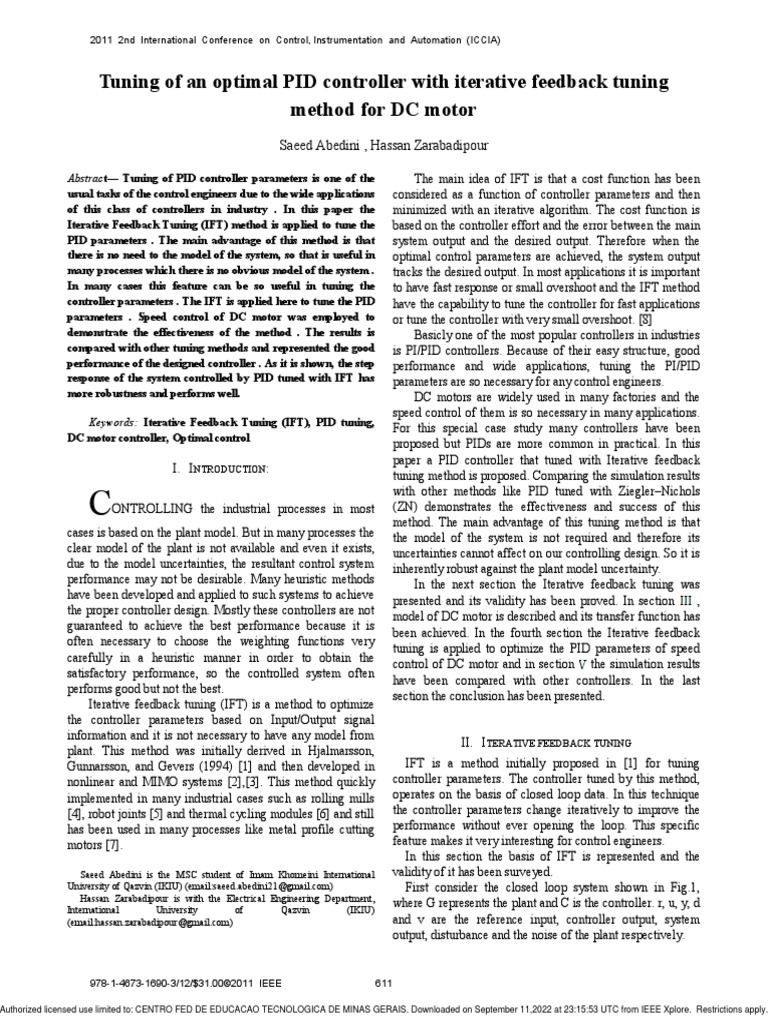 Tuning of An Optimal PID Controller With Iterative Feedback Tuning Method For DC Motor | PDF ...