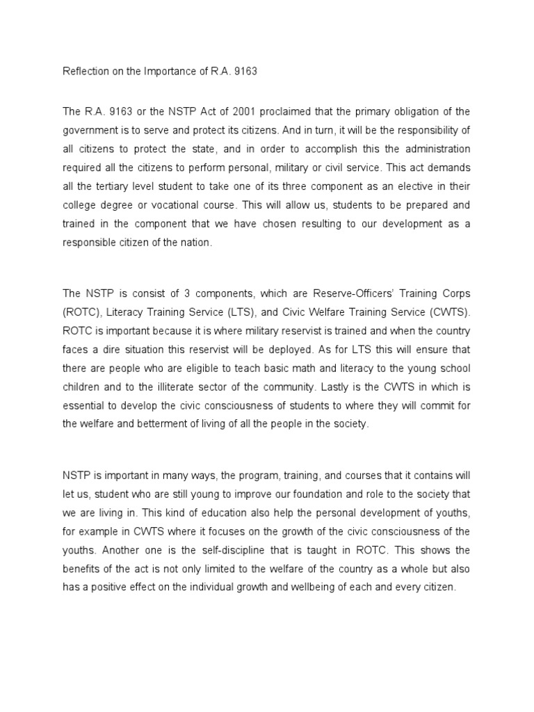 RA 9163 Reflection | PDF | Self-Improvement