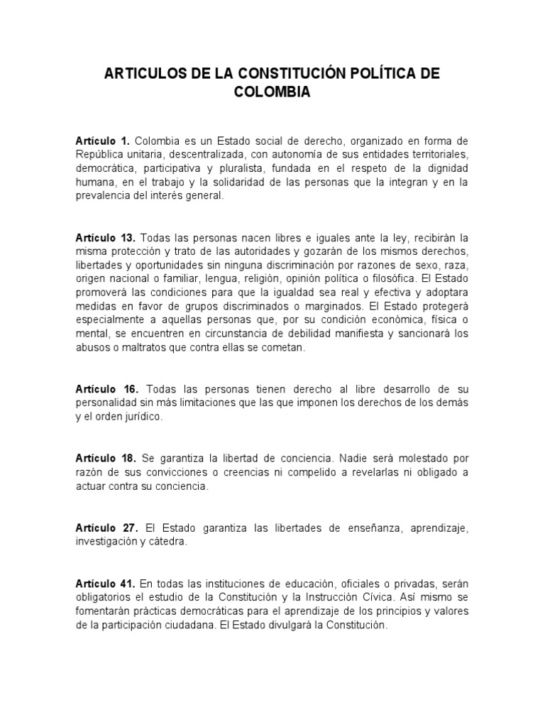 Articulos de La Constitución Política de Colombia | PDF | Justicia ...