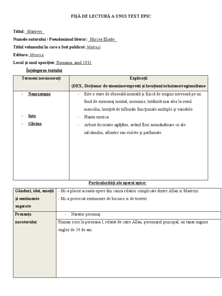 Maitreyi Mircea Eliade Fisa | PDF